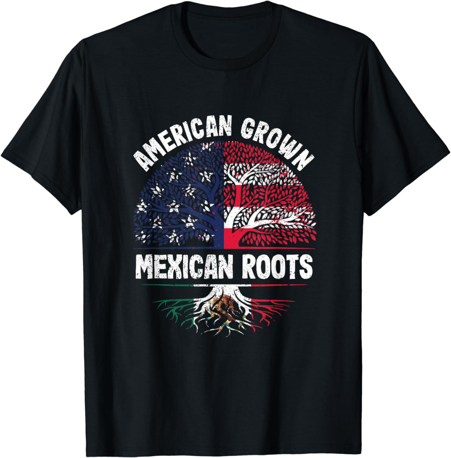 American Grown Mexican Roots USA Mexico Flag Heritage Pride T-Shirt ...