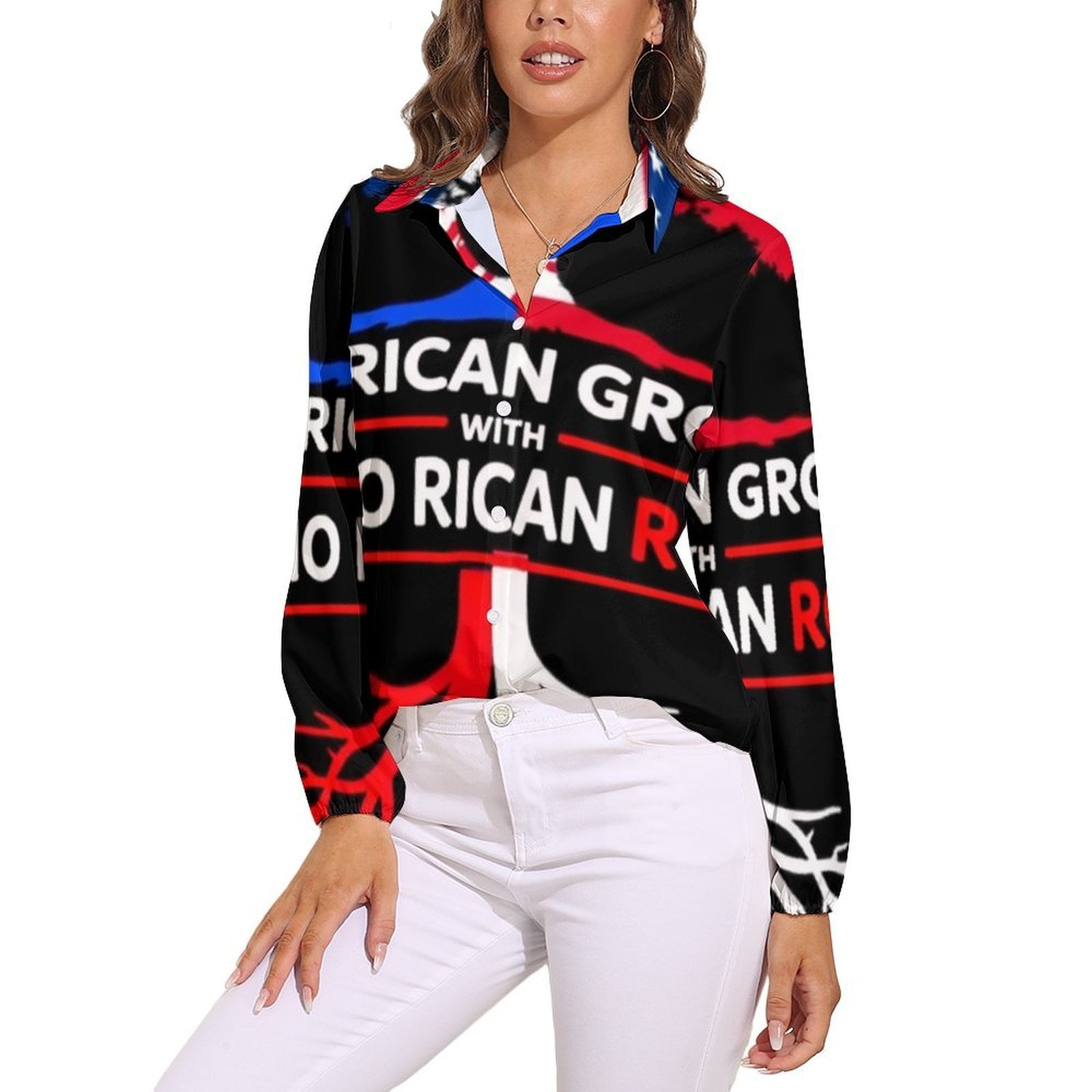 American Grown Puerto Rican Roots Vntage Casual Long Sleeve Shirt ...