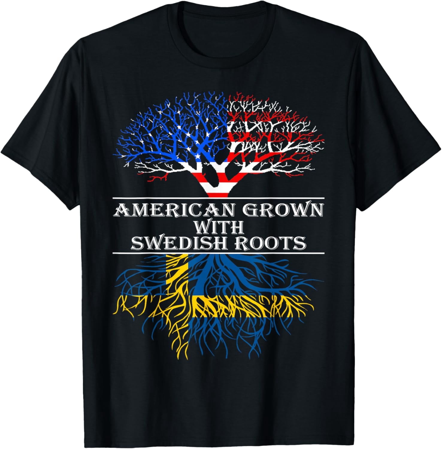 American Grown Swedish Roots Heritage Tree Graphic T-Shirt Patriotic ...