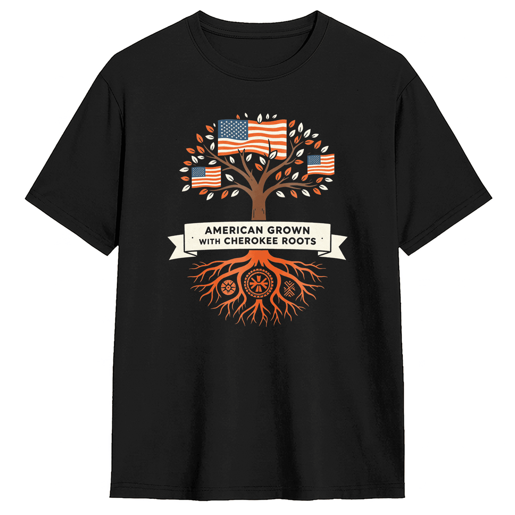 American Grown With Cherokee Roots Tree Flag Retro Graphic Tee for Men ...