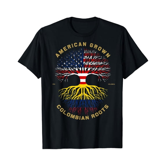 American Grown With Colombian Roots Tree USA Flag Gifts T-Shirt ...
