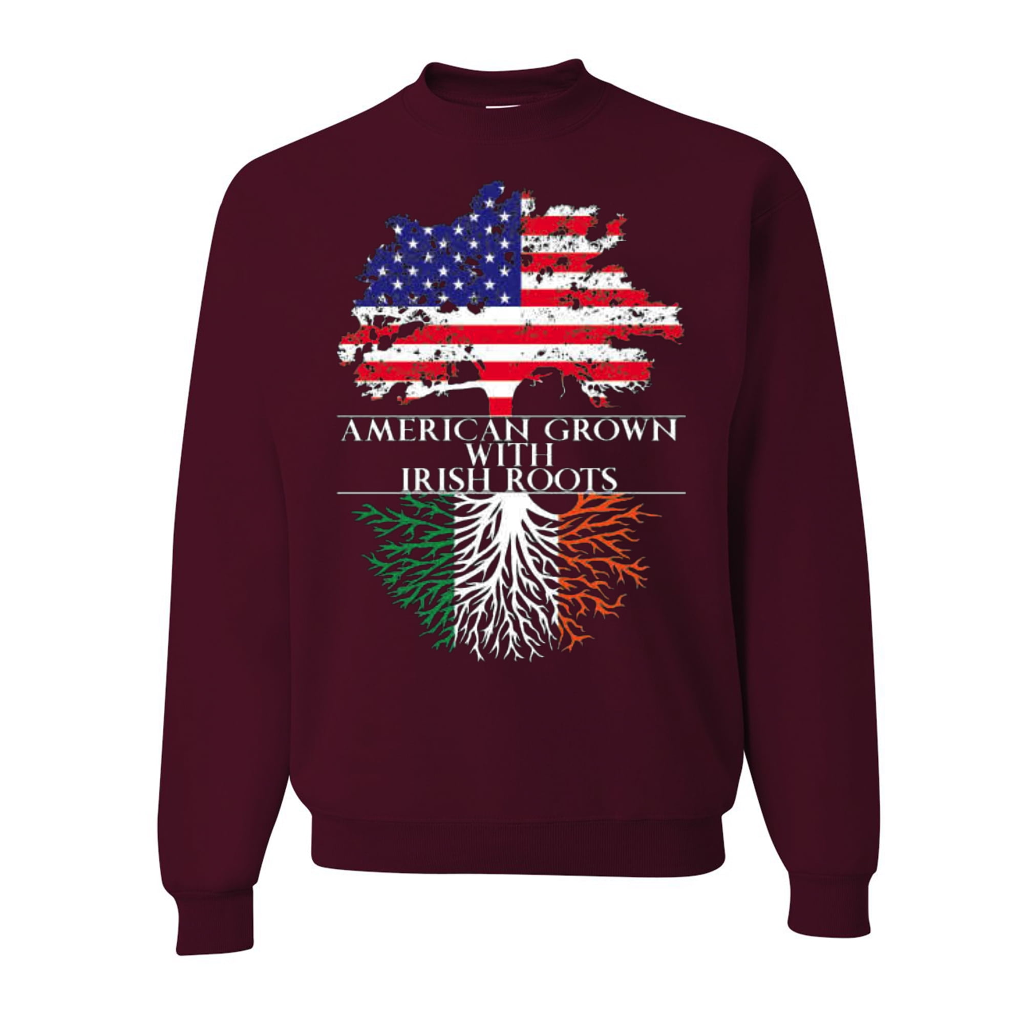 American Grown With Irish Roots Mens Crew Neck , Maroon, Large ...