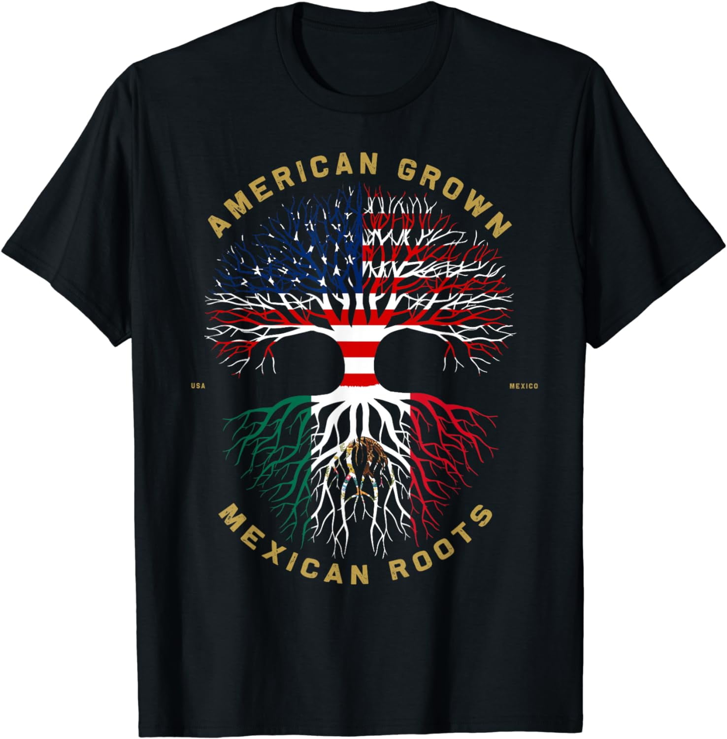 American Grown With Mexican Roots Tree USA Flag Unique Gifts T-Shirt ...