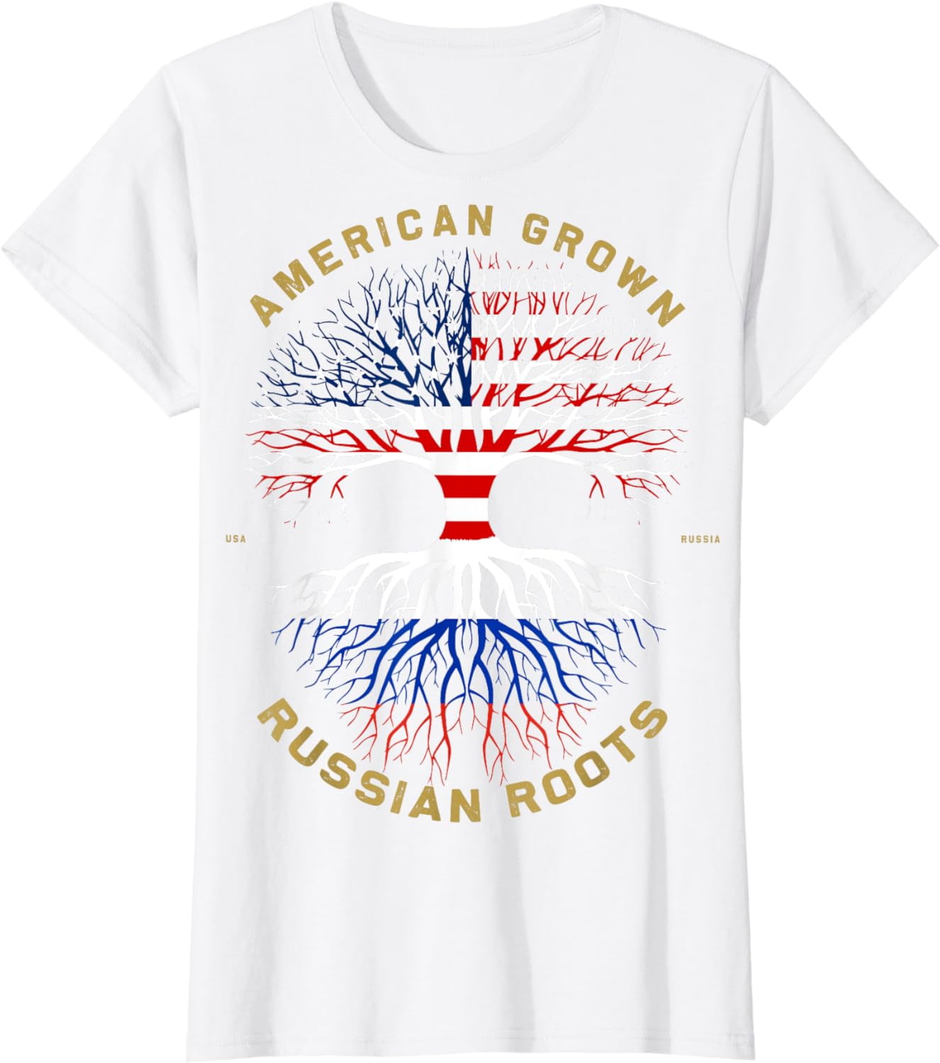 American Grown With Russian Roots Tree USA Flag Unique Gifts T-Shirt ...