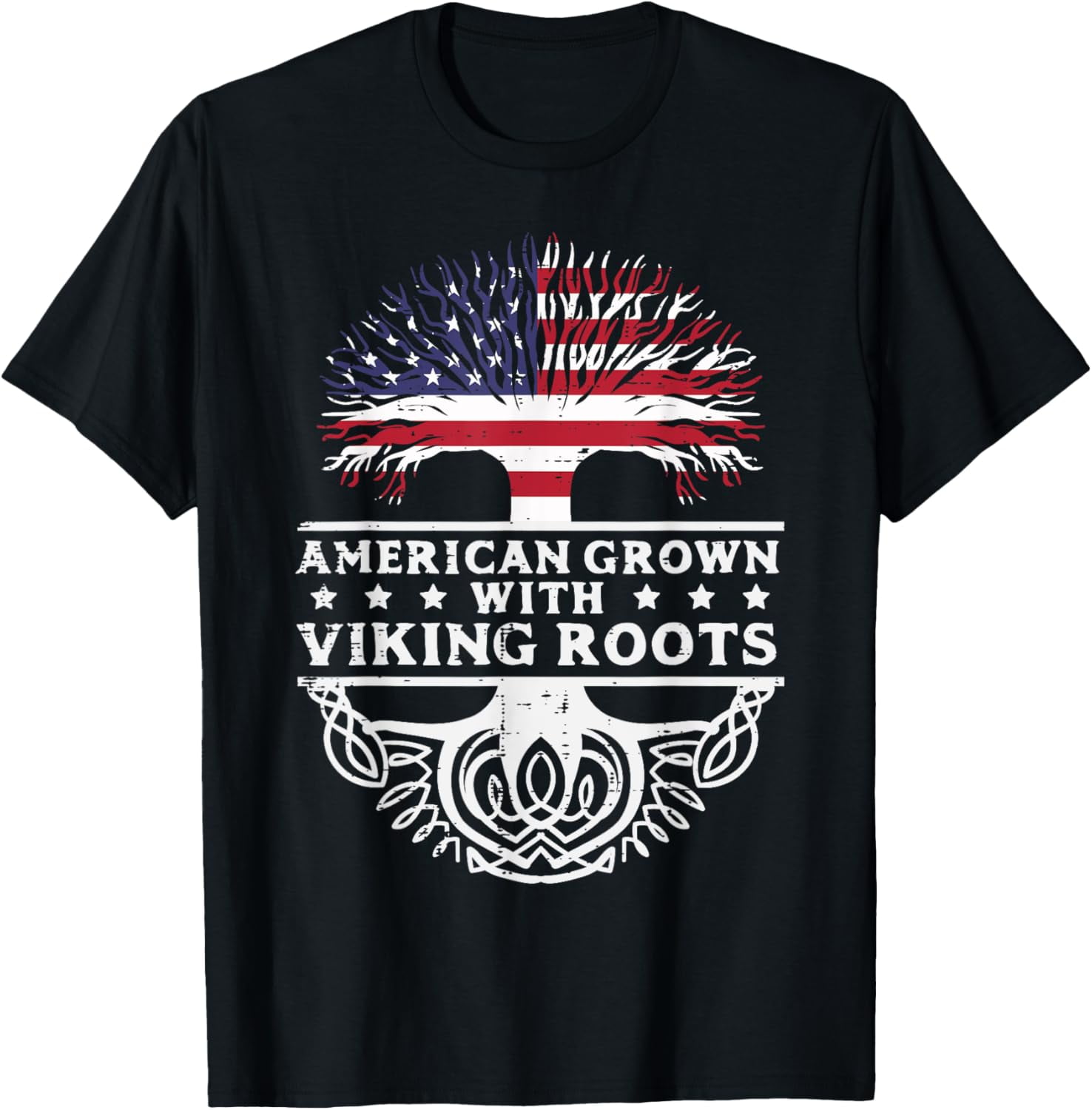 American Grown With Viking Roots US Flag Tree Men Women Kids T-ShirtMen ...