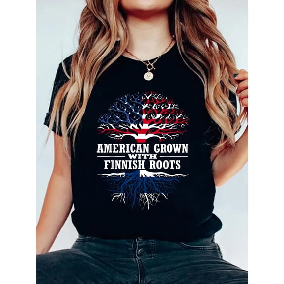 American Grown with Finnish Roots Tree USA Finland Flag T-Shirt Graphic ...