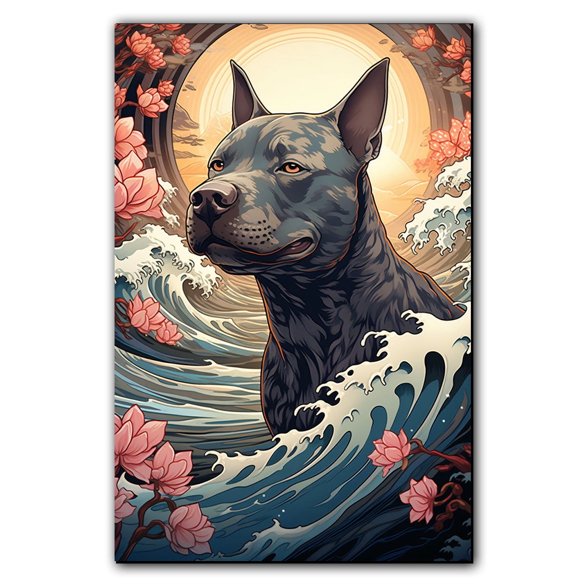 American Hairless Terrier Canvas Wall Art Framed Great Wave Oil ...