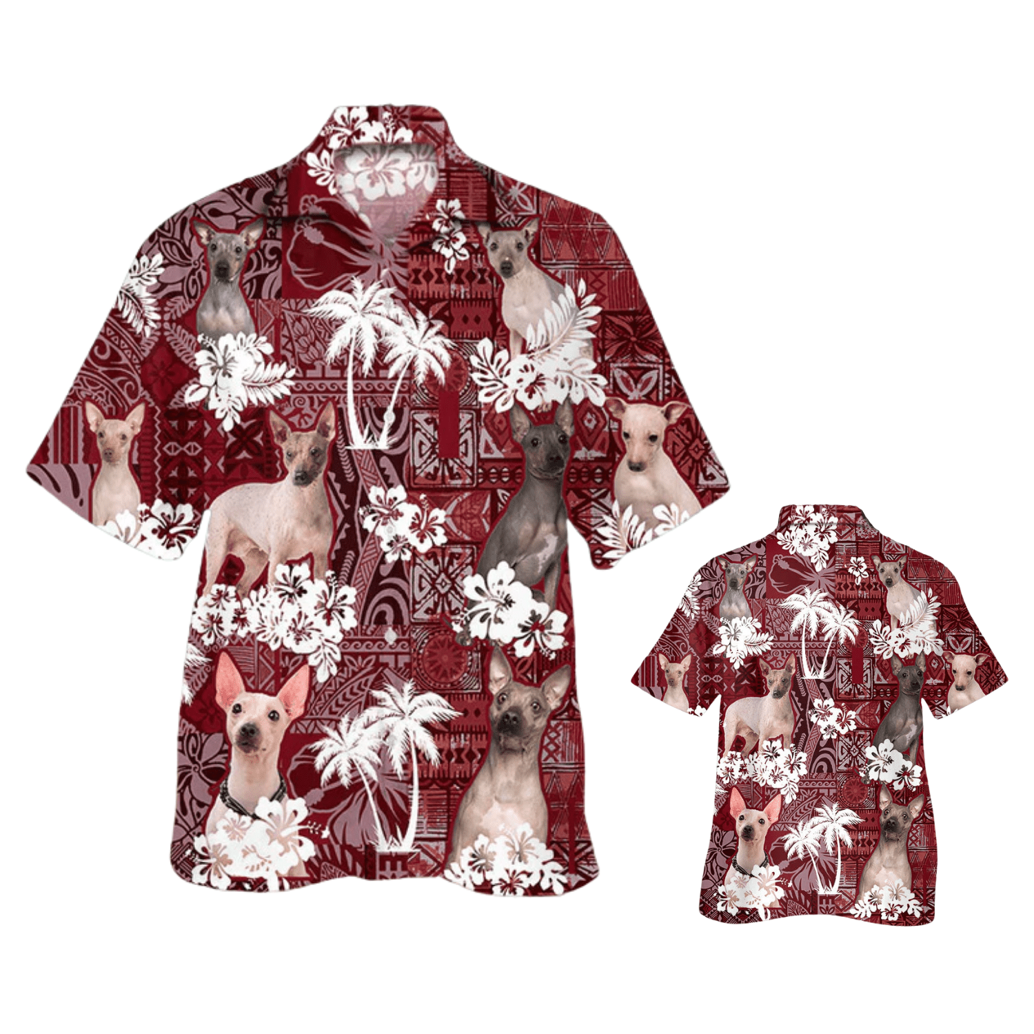 American Hairless Terrier Hawaiian Shirt, Dog Red Tribal Hawaii Shirt ...