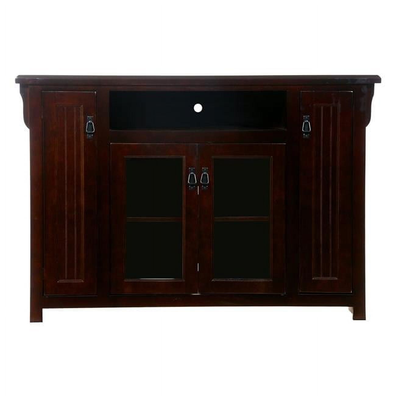 American Heartland Poplar Tall TV Stand with 2 Glass Panel, Burnt Red ...