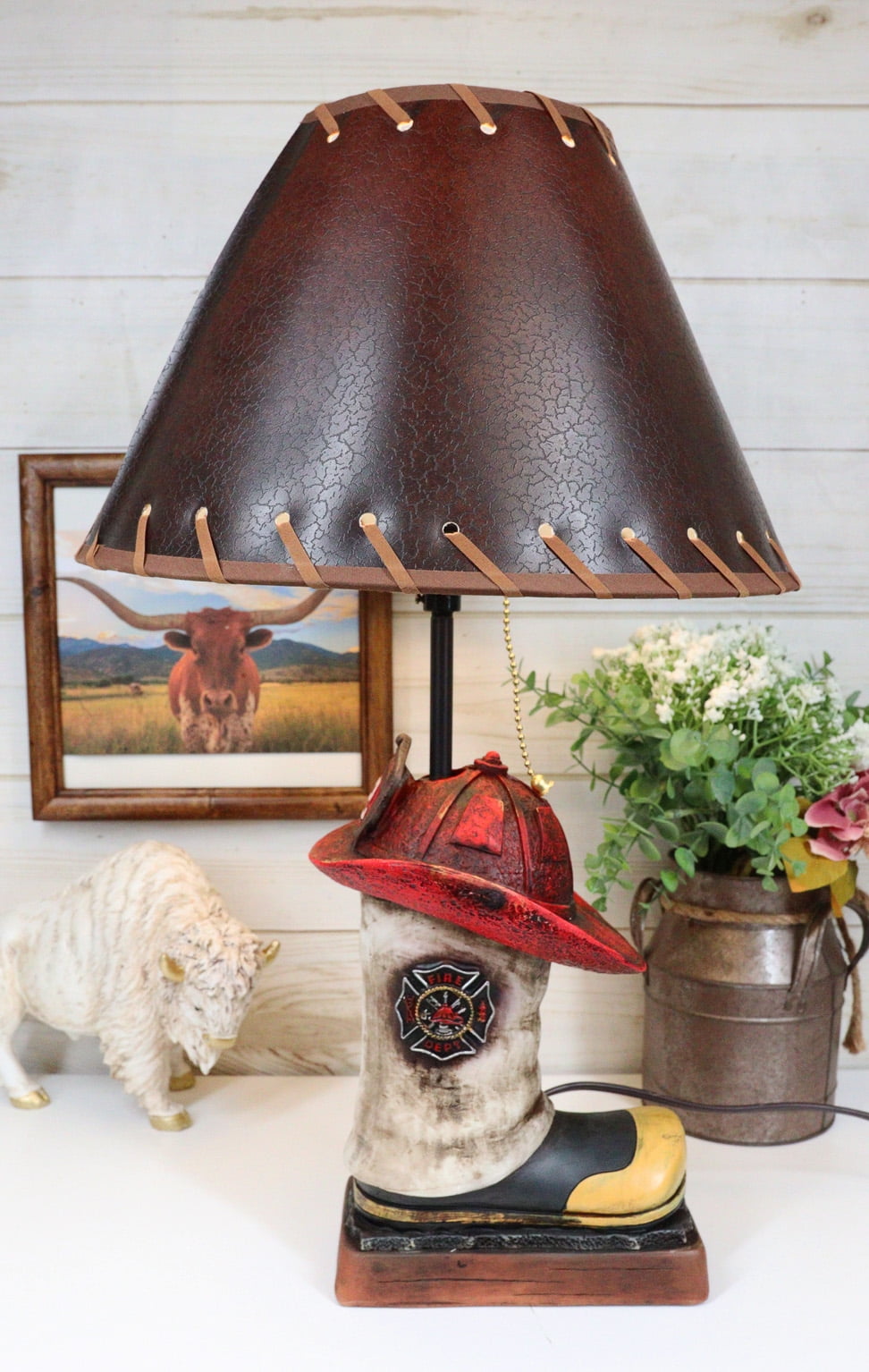 American Hero Fire Fighters Fireman Boot And Helmet Table Lamp With ...