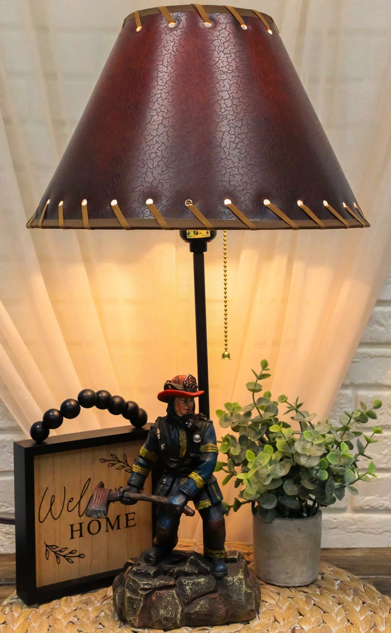 American Hero Fire Fighters Fireman In Full Gear And Axe Table Lamp ...
