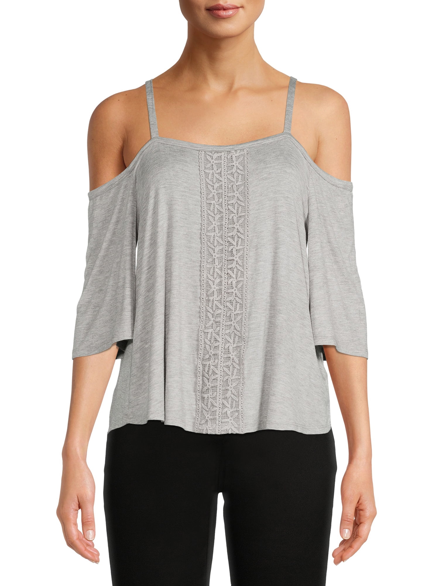 American High Women’s Cold Shoulder Top with Lace Inset, Sizes S-XL ...