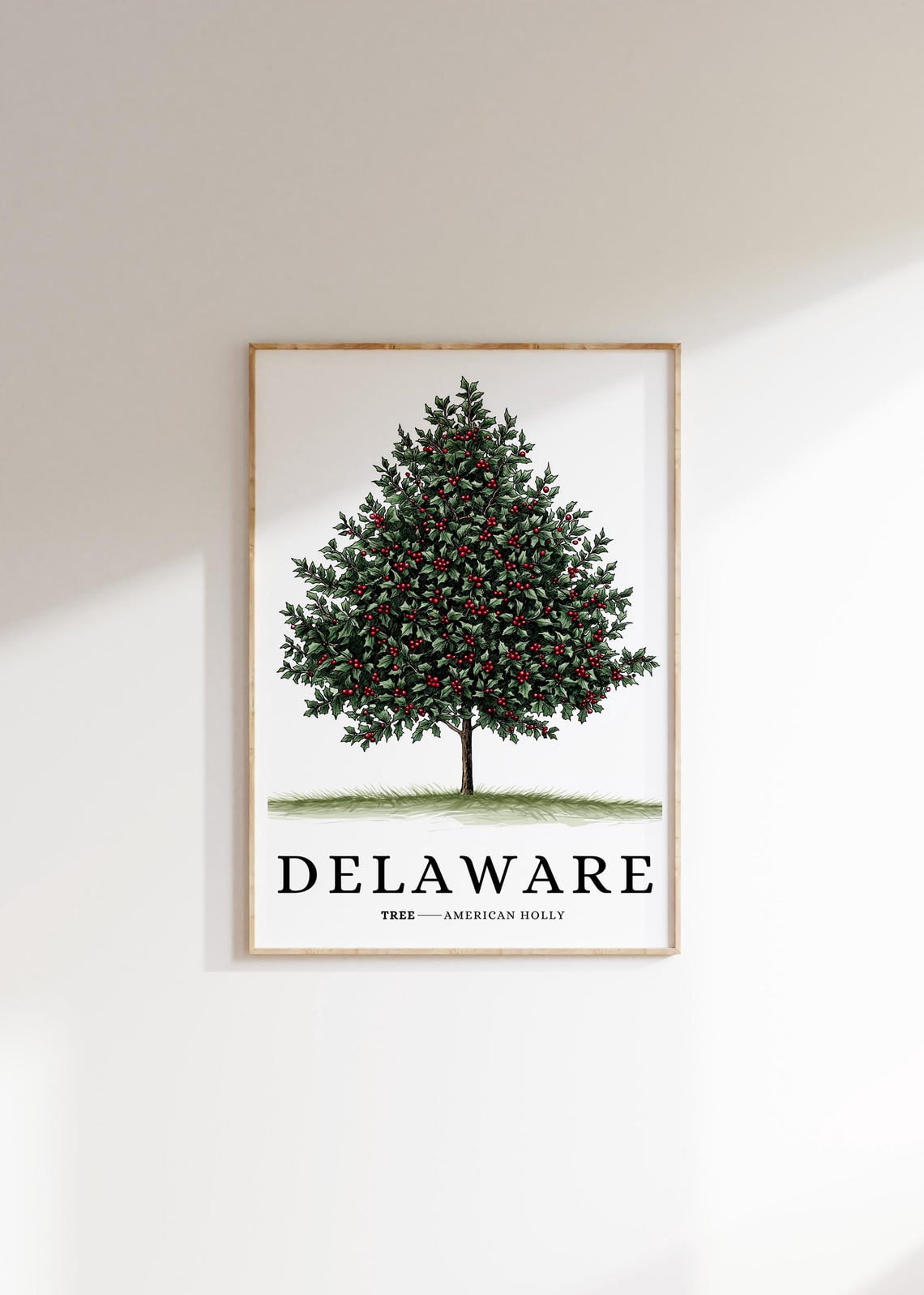 American Holly Tree Poster: Delaware State Symbol Art, Unframed Canvas ...