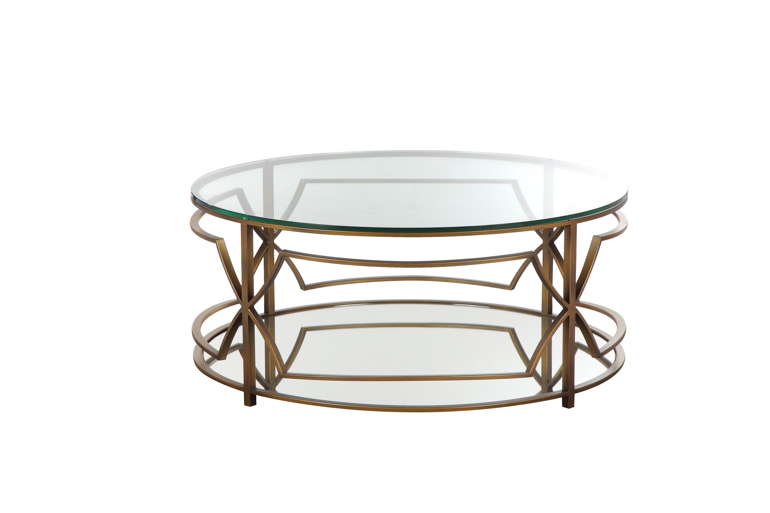 American Home Classic Edward 2-Tiered Round Metal-Glass Coffee Table in ...