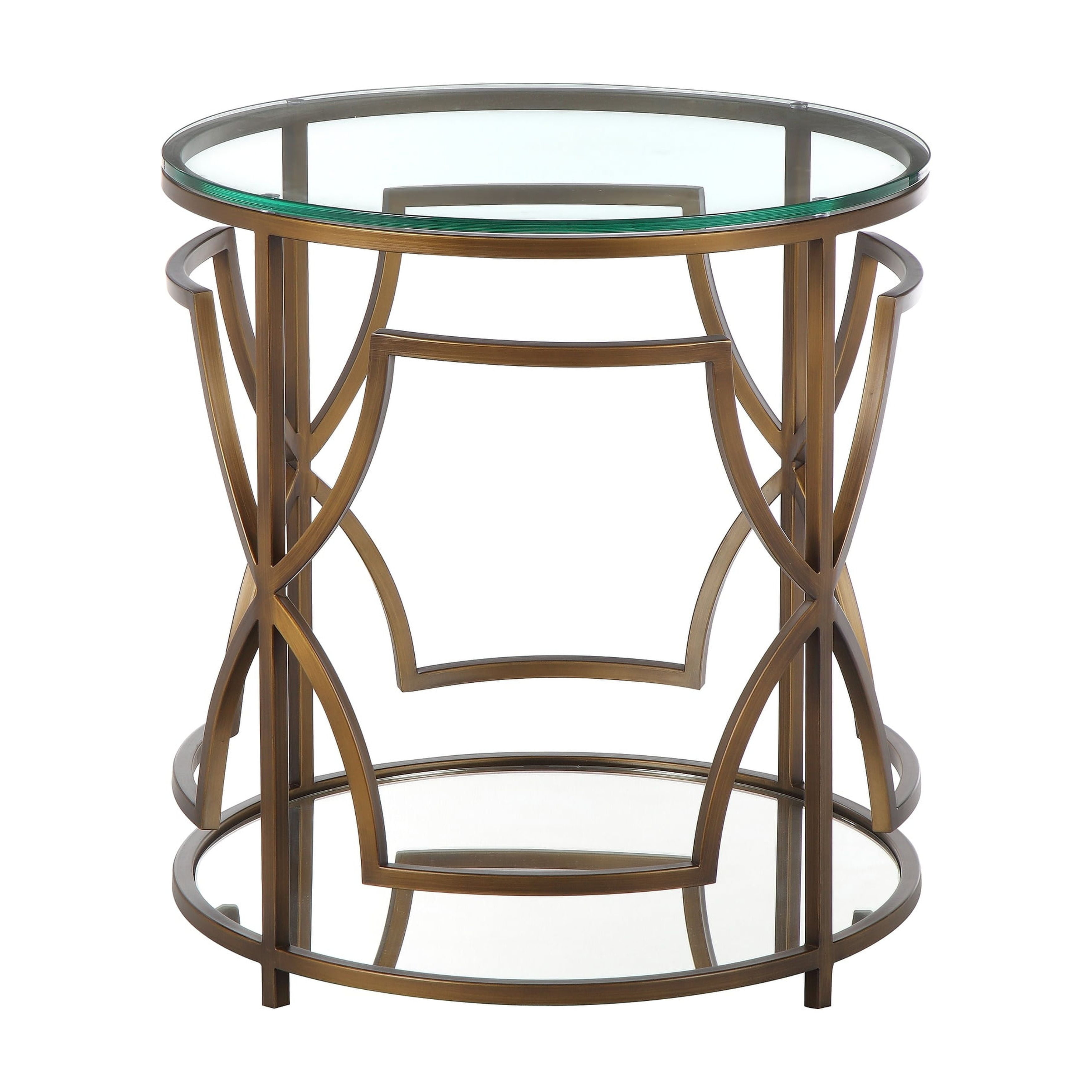 American Home Classic Edward Round Metal and Glass Side Table in ...