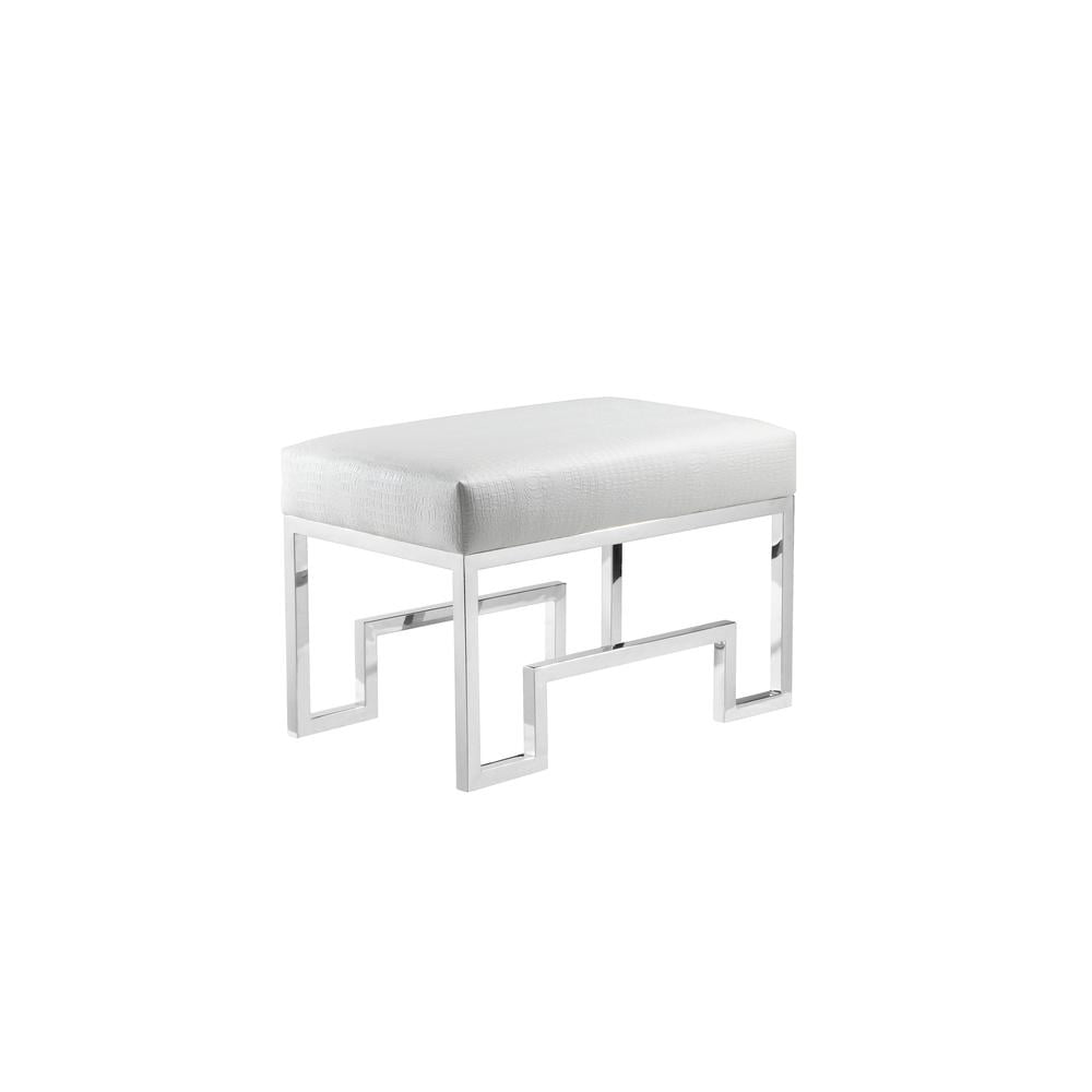 American Home Classic Laurence 18" Steel/Fabric Stool in Silver/White ...