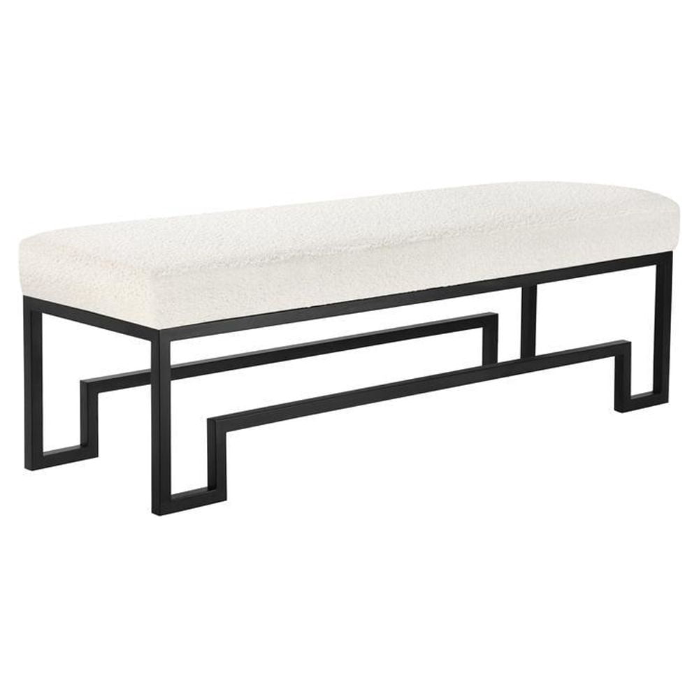 American Home Classic Laurence Steel Bench in Matte Black/Ivory Boucle ...