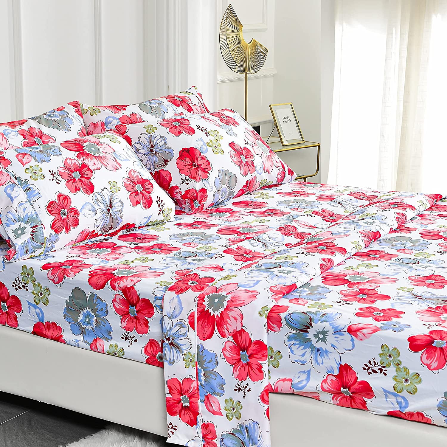 American Home Collection Floral Bed Sheets, Brushed Microfiber 4 Pieces ...