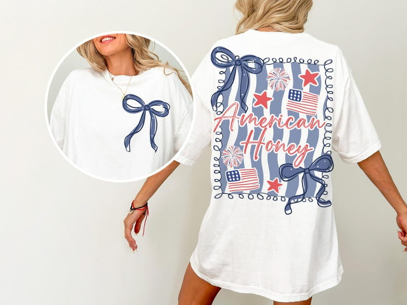 American Honey Coquette 2 sides Shirt, Preppy 4th of July Shirt, Girly ...
