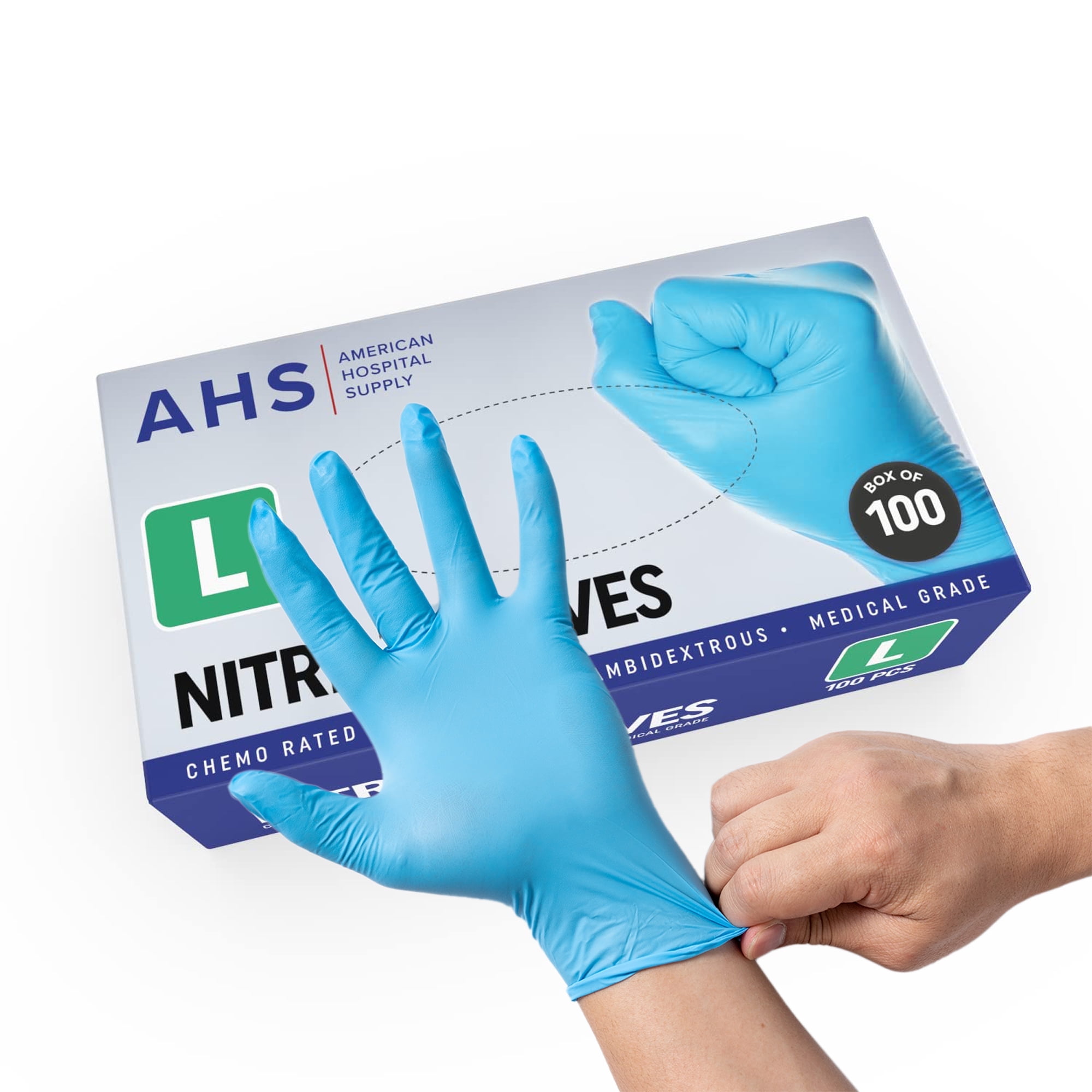 American Hospital Supply Chemo-Rated Nitrile Gloves Large Box of 100 Medical-Grade Disposable ...