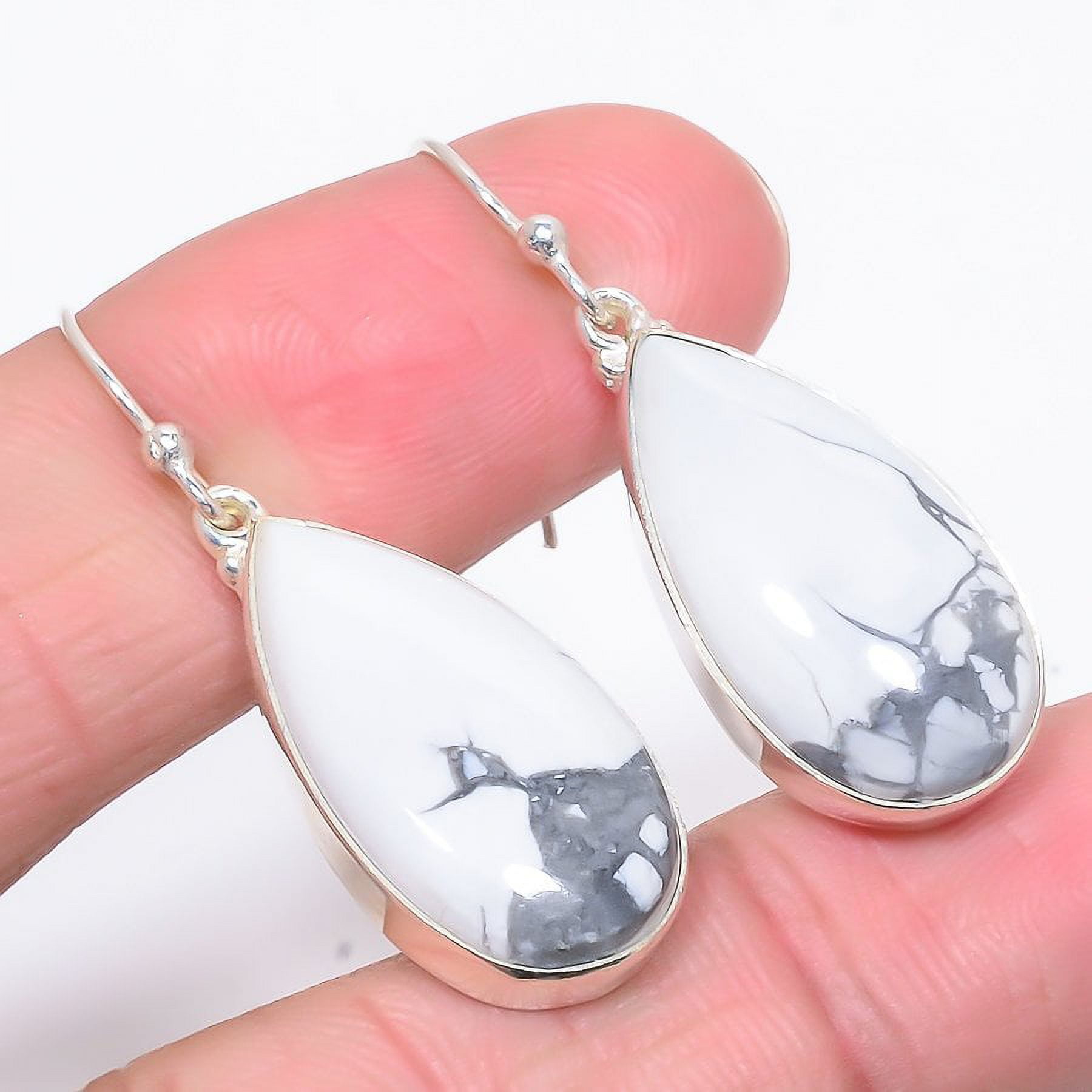 American Howlite Gemstone 925 Silver Plated Handmade Earring 1.62" T87 ...