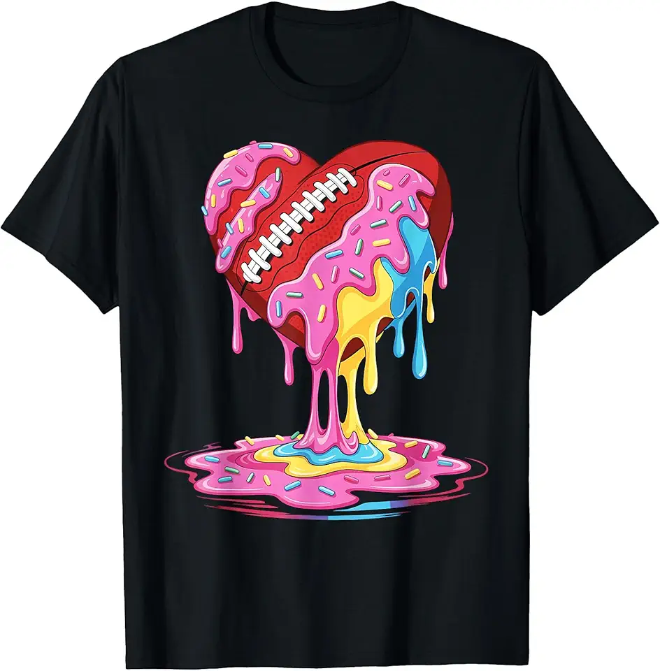 American Ice Cream Football Heart Drip Funny Valentine Boys T-Shirt ...