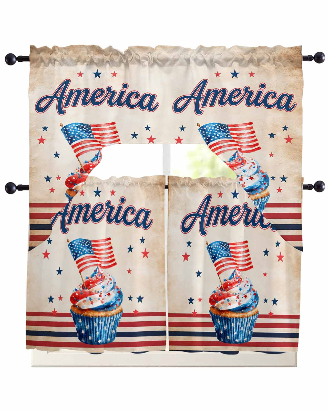 American Ice Cream Kitchen Curtains Sets 24 Inch Length with Valance ...