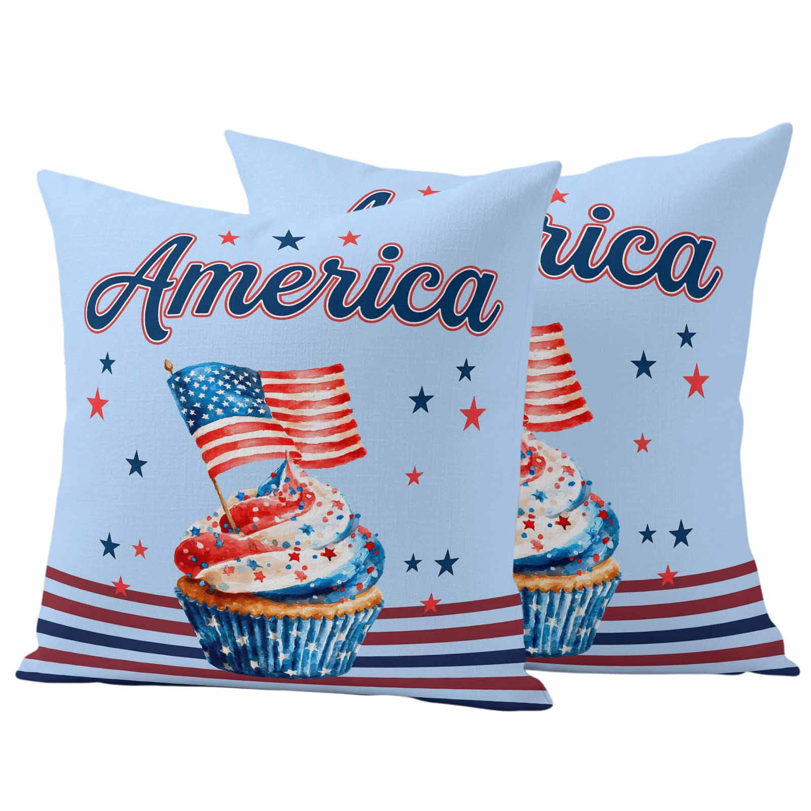 American Ice Cream Outdoor Waterproof Pillow Covers, USA Flag Blue Red ...