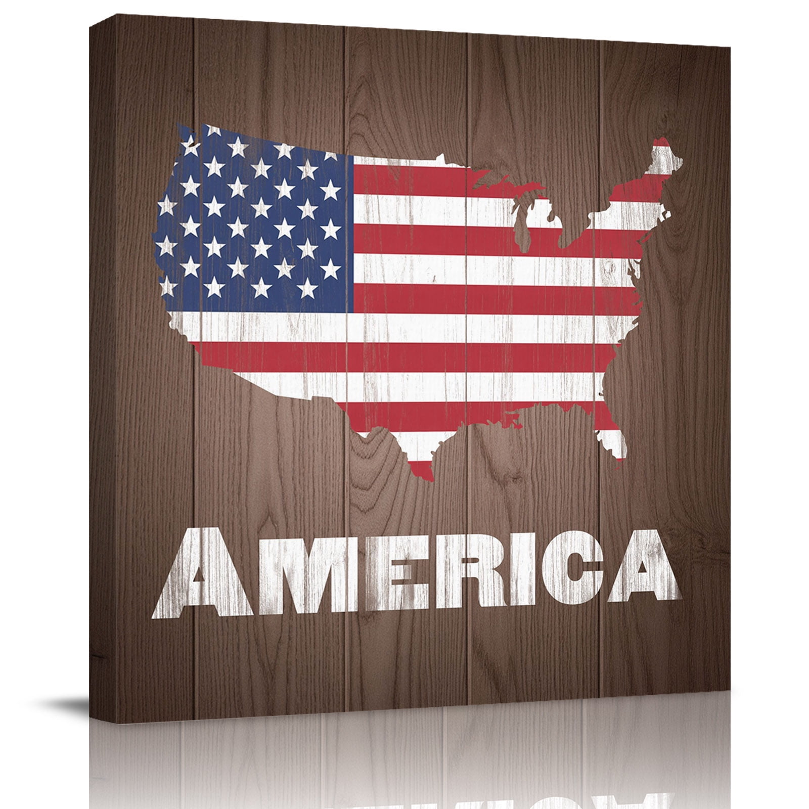American Independence Day Canvas Artwork Painting Art, USA Flag Map on ...