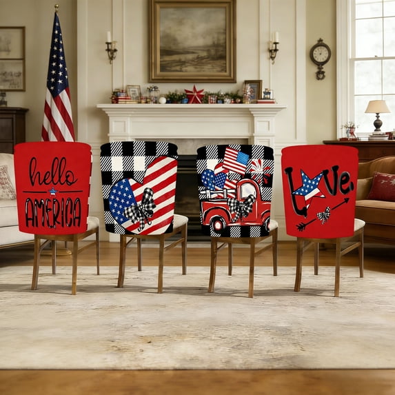 American Independence Day Chair Covers Set of 4, Patriotic Red White ...