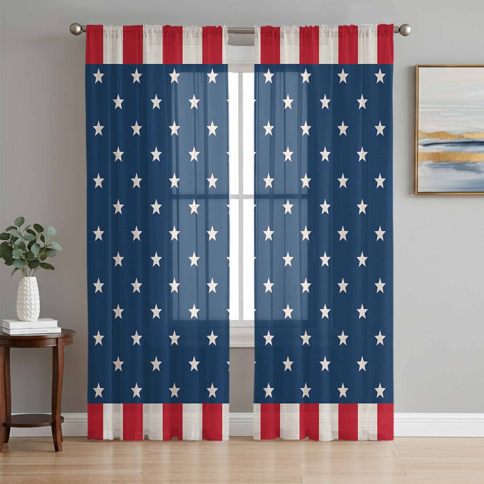 American Independence Day Chiffon Sheer Curtains 84 Inches Long, USA ...