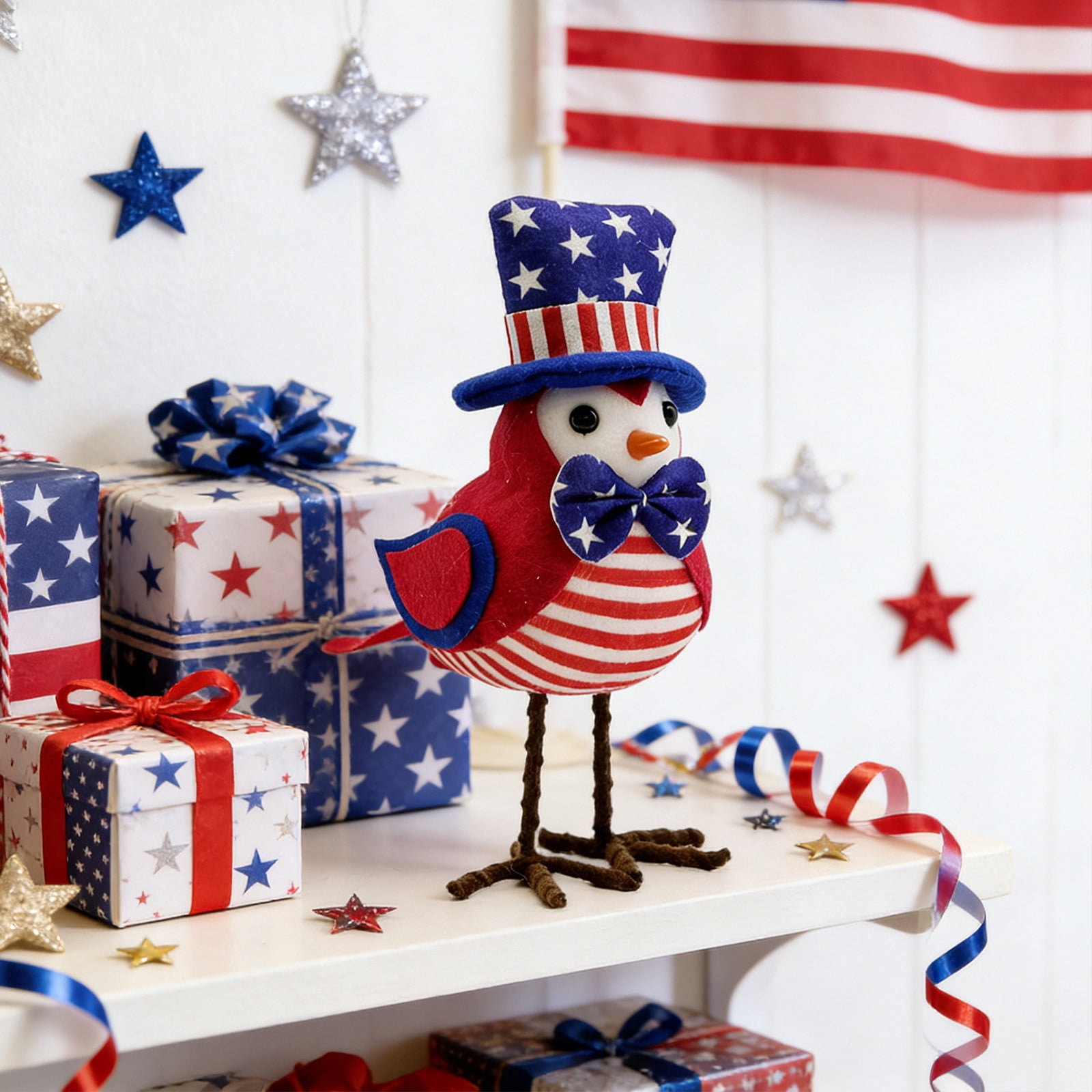 American Independence Day Cute Bird Ornament A - Red White Blue ...