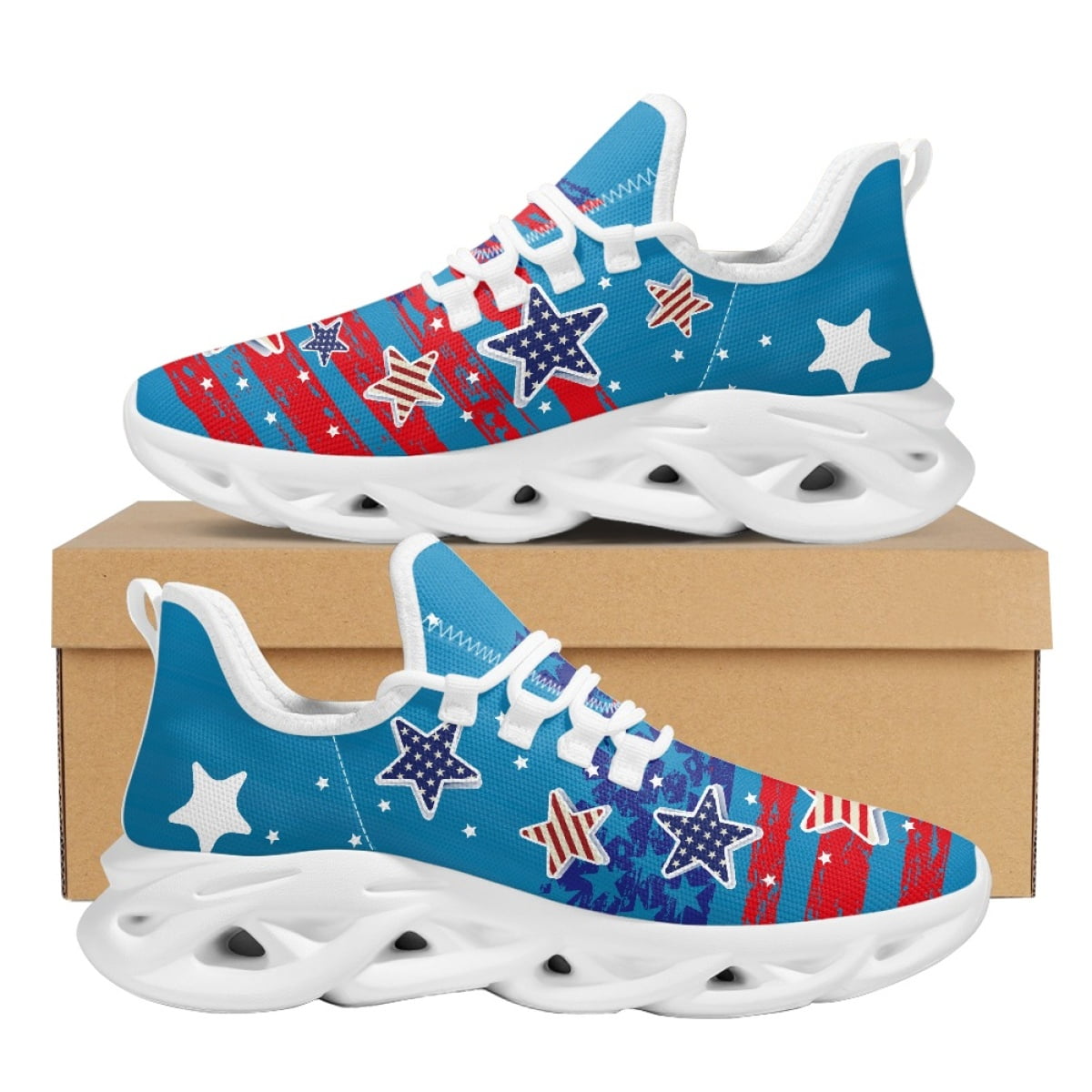 American Independence Day Flag Stars Prints Running Mesh Shoes Shock ...