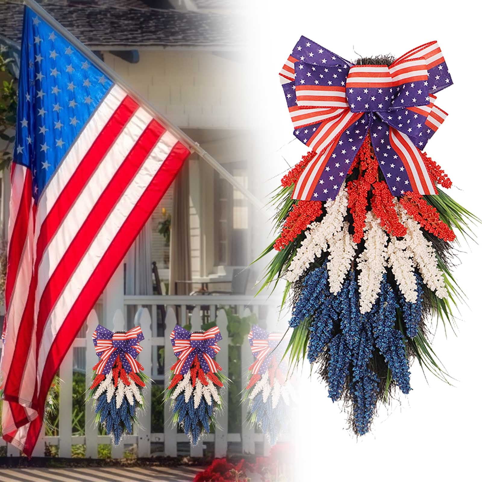 American Independence Day Flower Wreath for Front Door, Patriotic Red ...