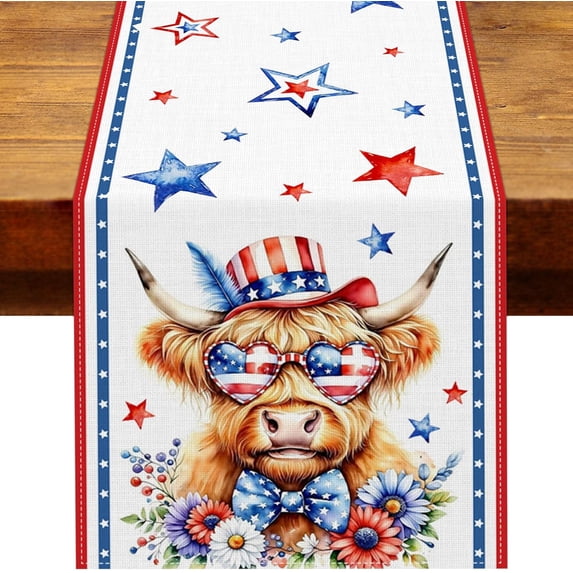 American Independence Day Highland Cow Tablecloth Commemorating ...