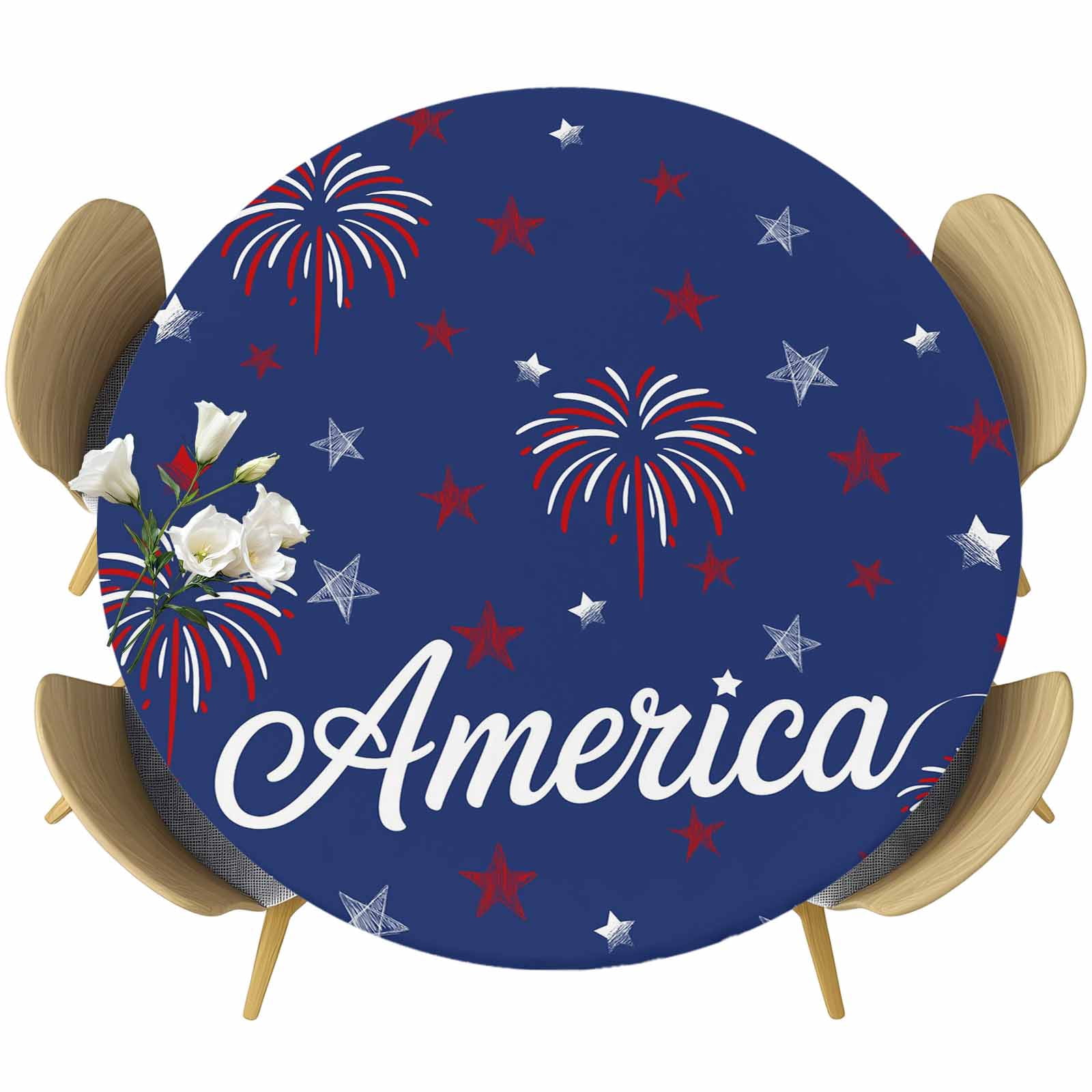 American Independence Day Round Tablecloth, Fitted Table Cover with ...