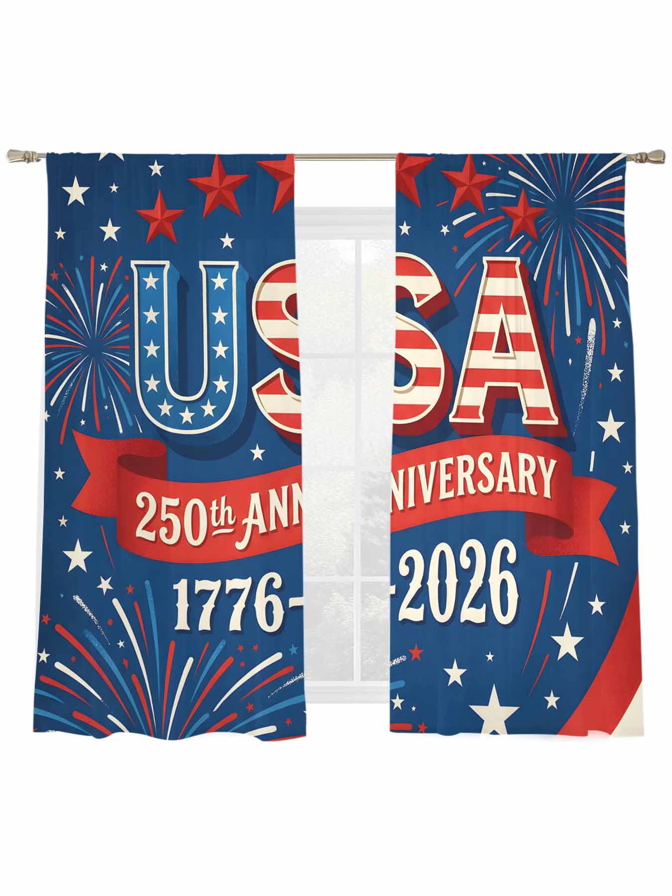 American Independence Day Sheer Curtains 2 Panels Set USA 250th ...