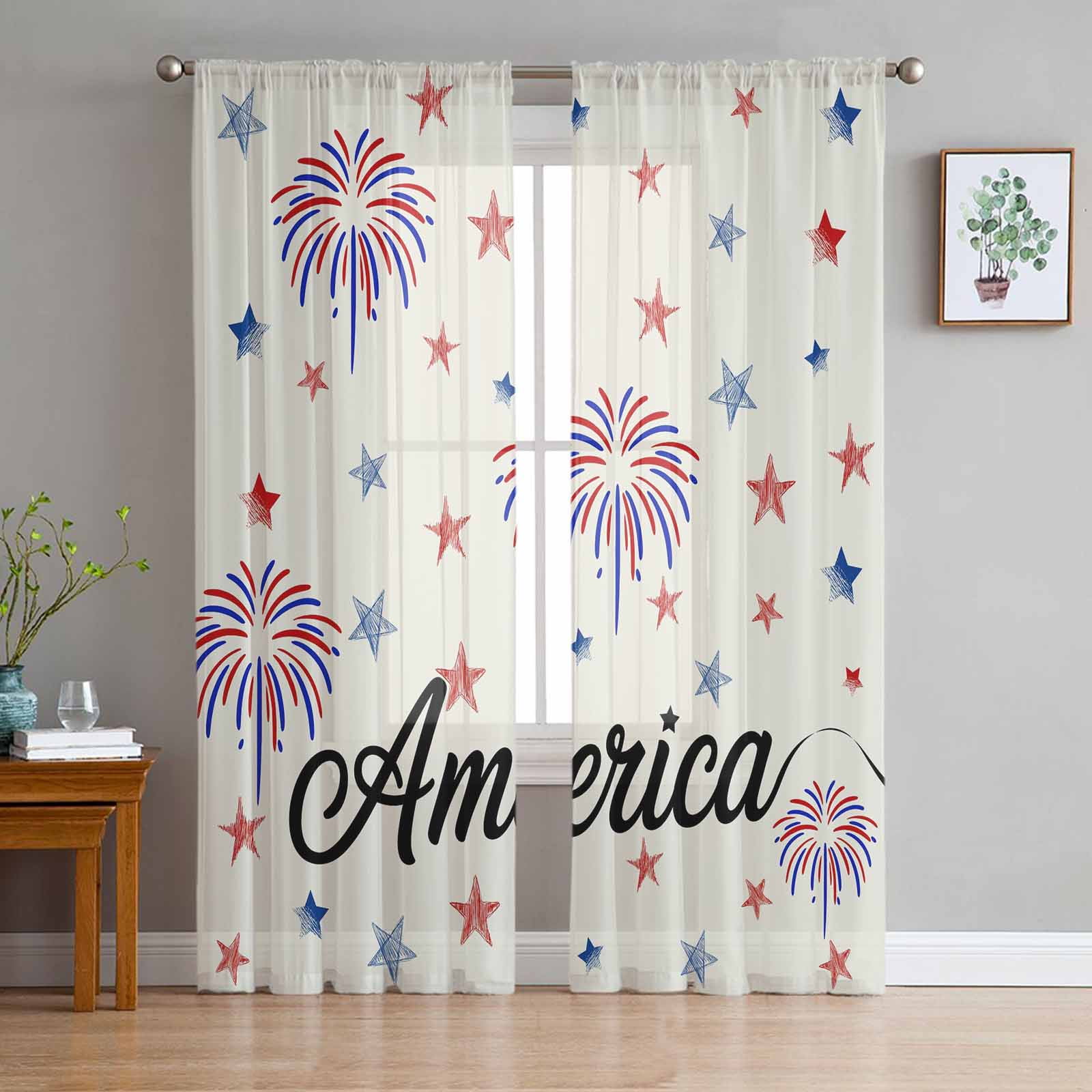 American Independence Day Sheer Curtains 72 Inches Long 2 Panels Set ...
