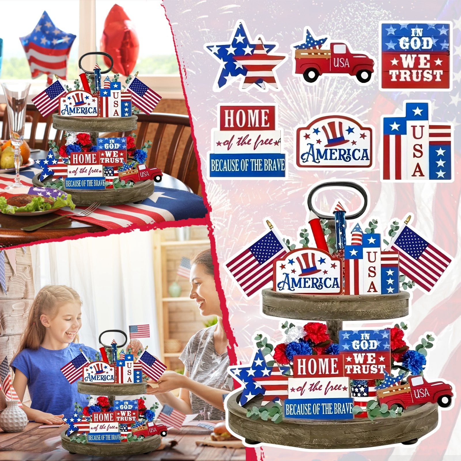 American Independence Day Table Decorations Set, 6 Inch Red, White and ...