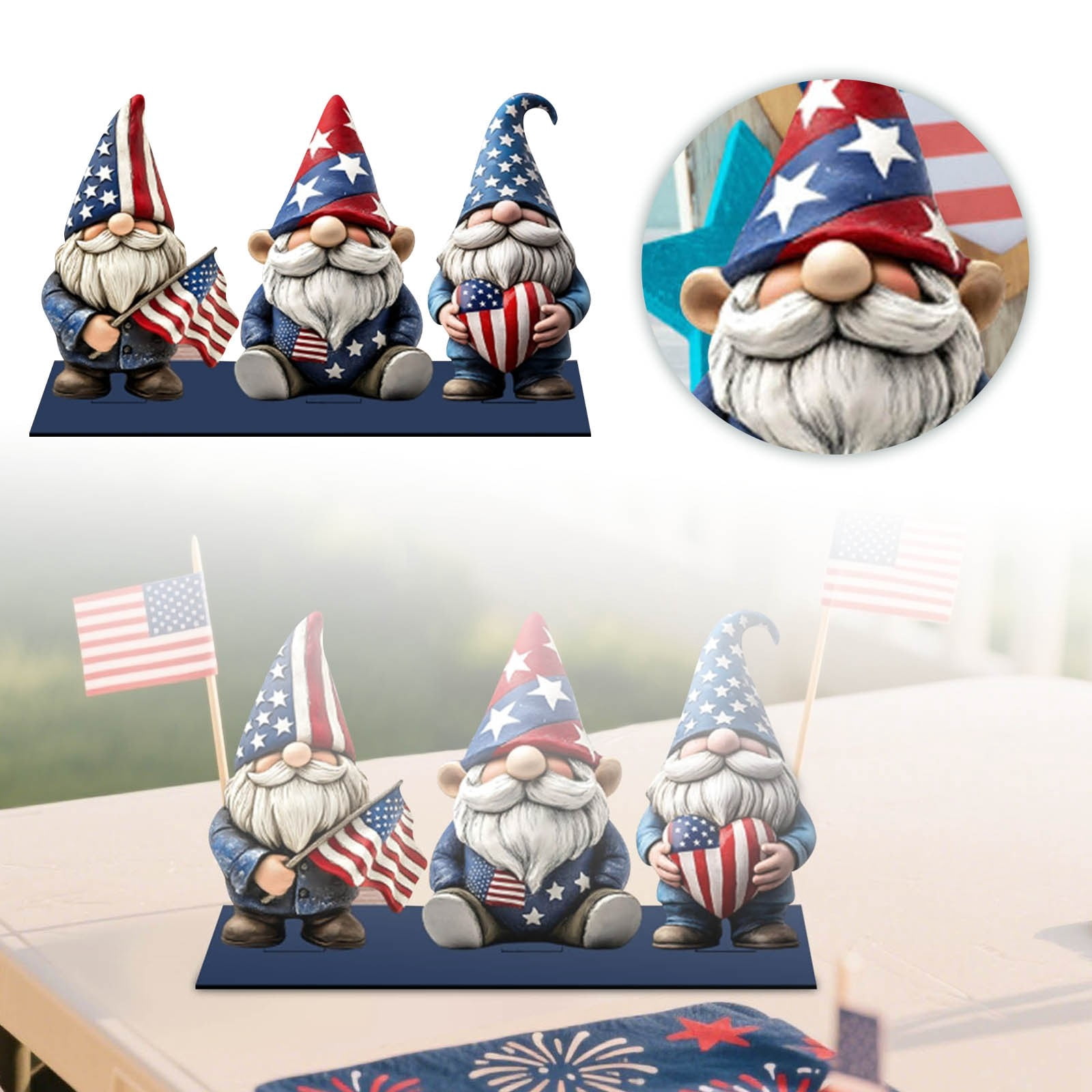 4th of July Wooden Ornament, 3D Patriotic Red White Blue Decor ...