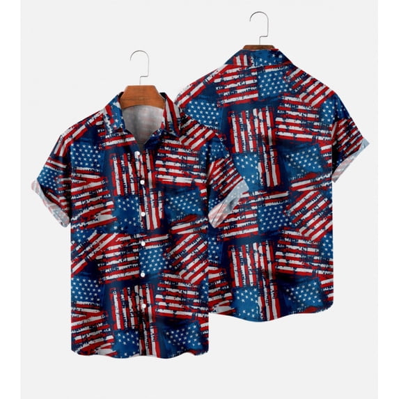 American Independence Day shirt men summer casual large size 3D digital ...