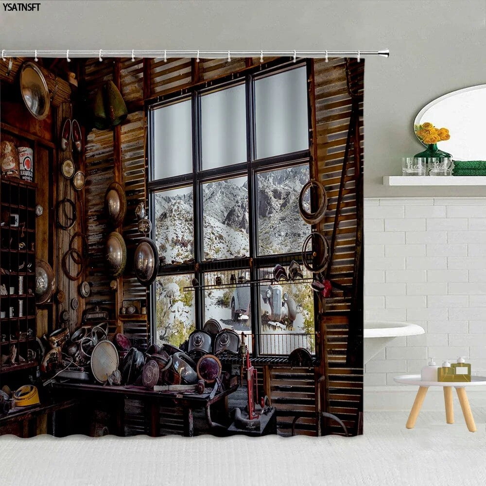 American Industrial Iron Old Window Pattern Shower Curtain Winter ...