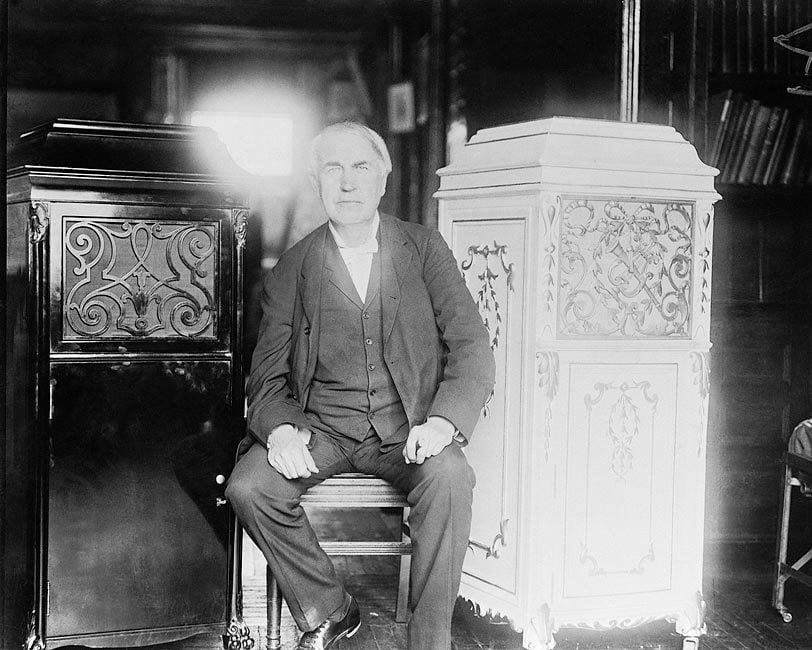 American Inventor Thomas Edison With Phonograph - 24x36 Inch Laminated ...