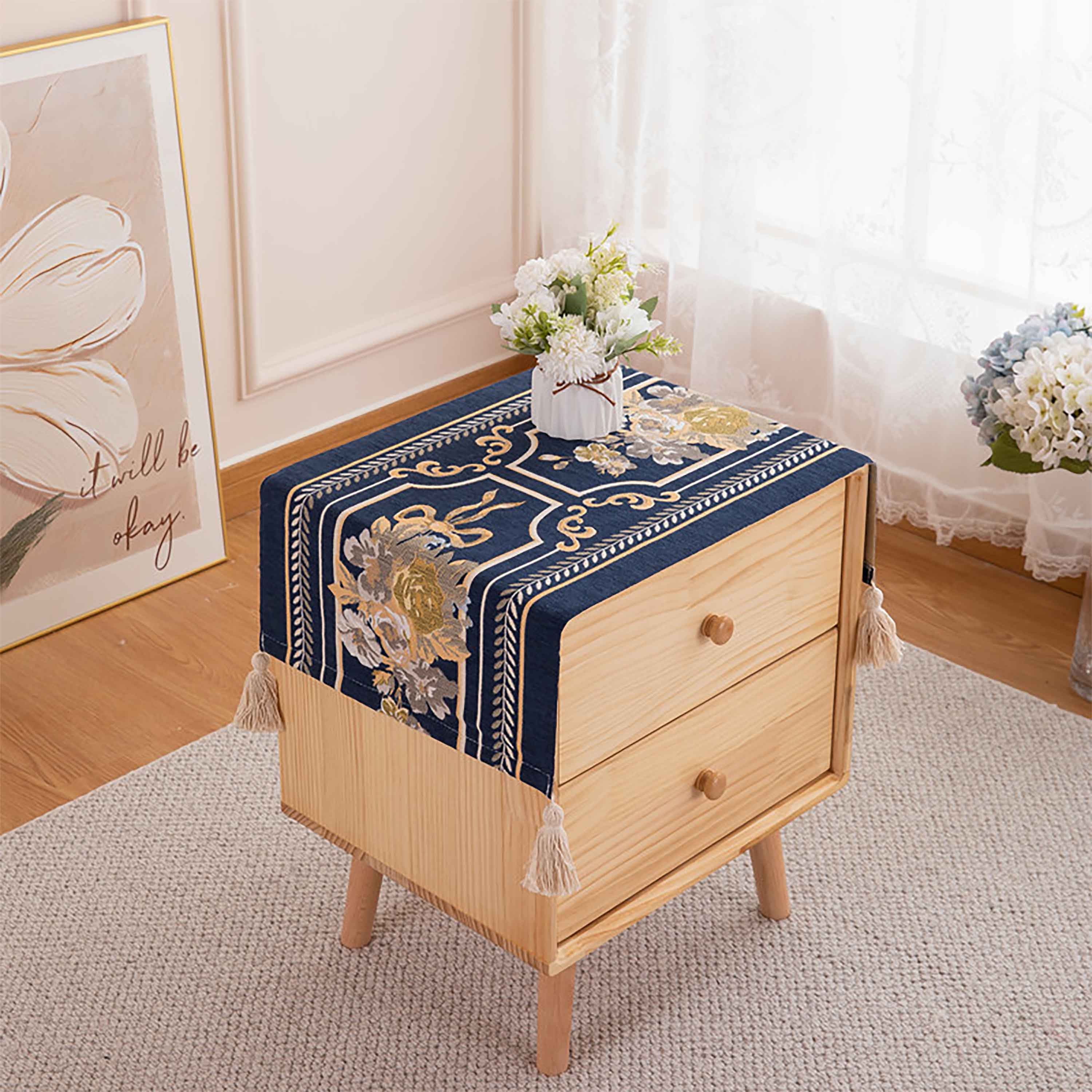 American Jacquard Nightstand Cover Beside Table Covers With Tassel ...