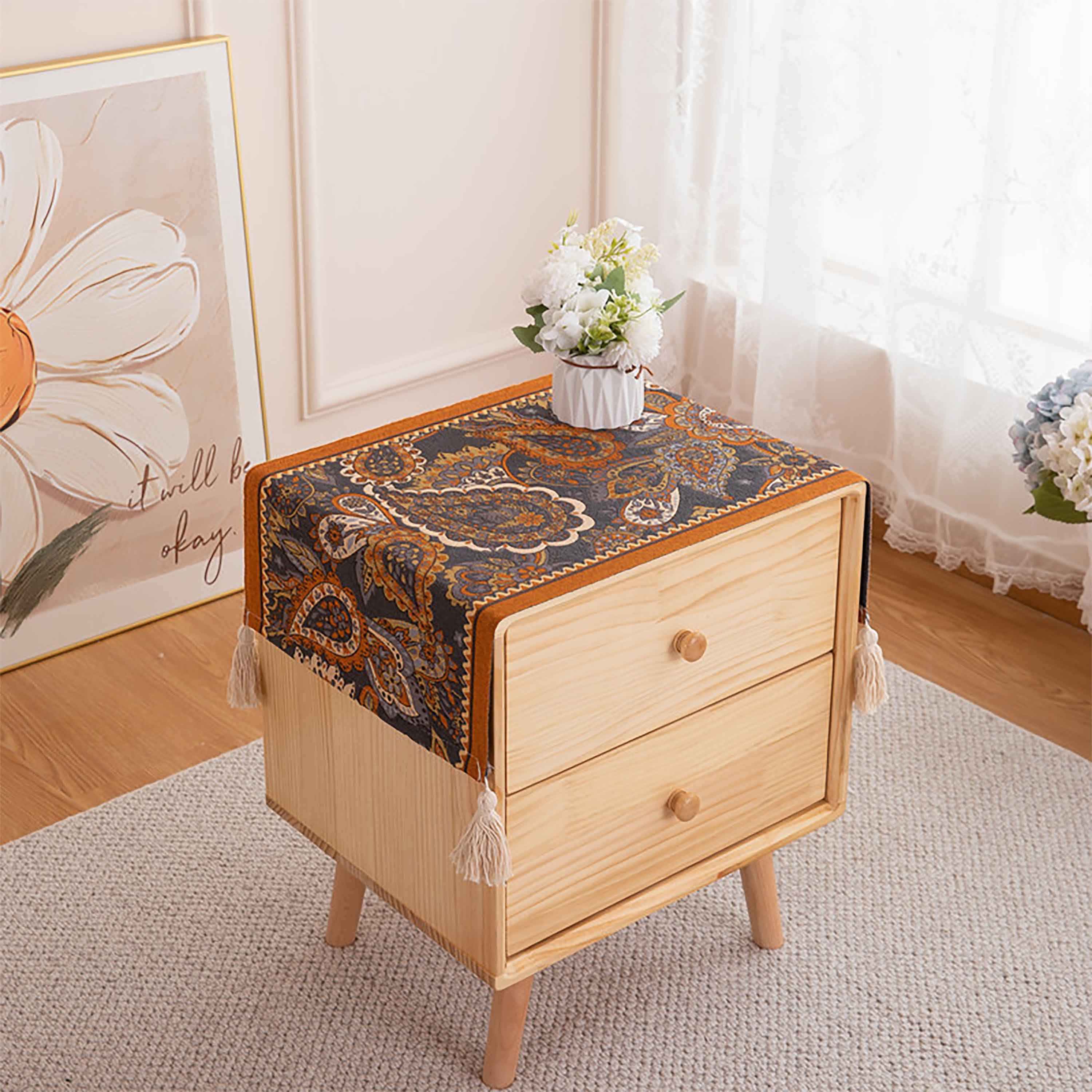 American Jacquard Nightstand Cover Beside Table Covers With Tassel ...
