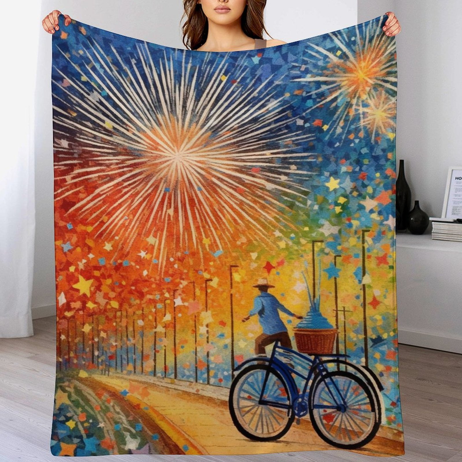 American July 4th Patriotic Bicycle Fireworks Flannel Winter Blanket 60 ...