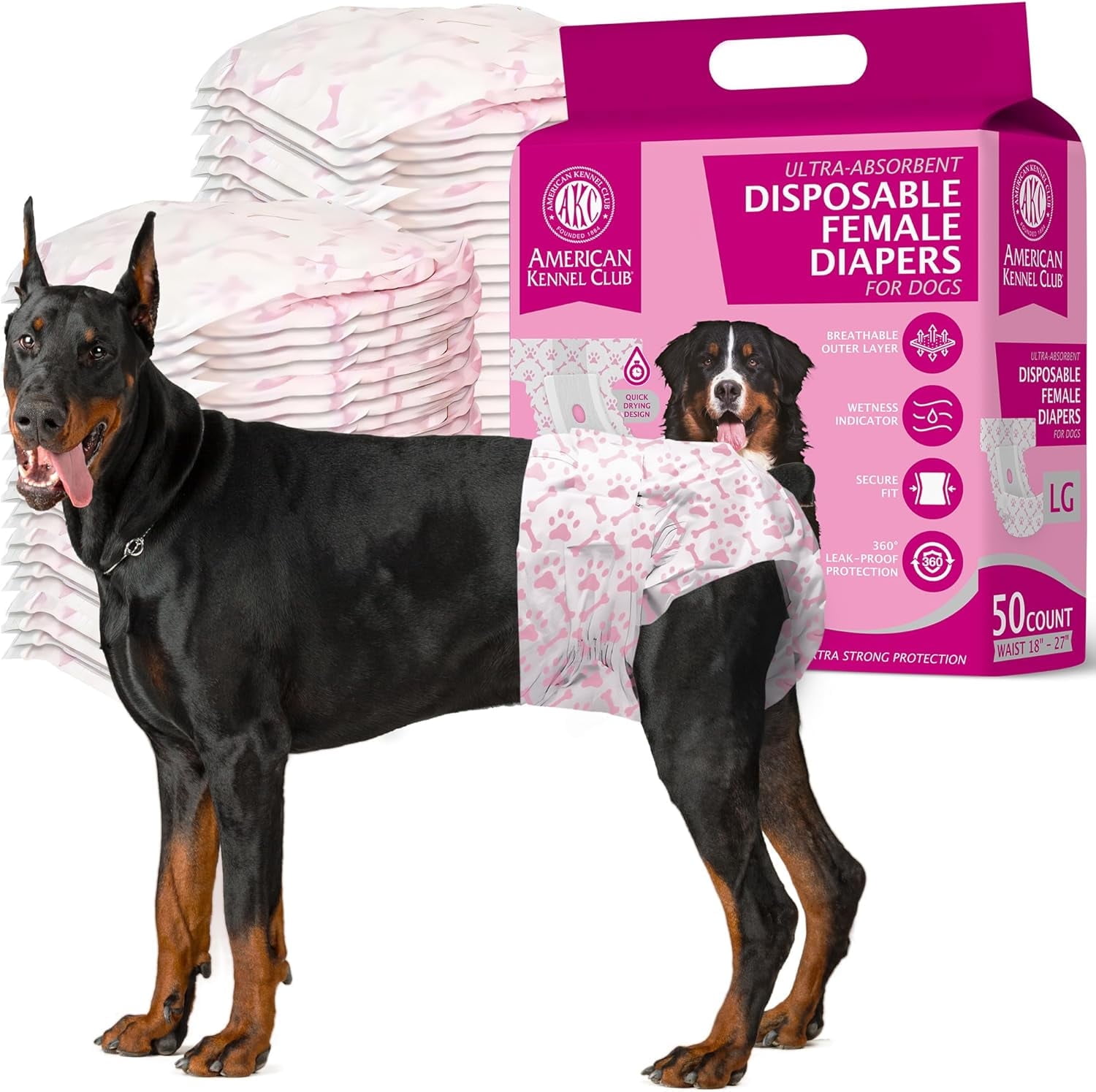 American Kennel Club Female Dog Wrap, Disposable Diapers with Wetness ...