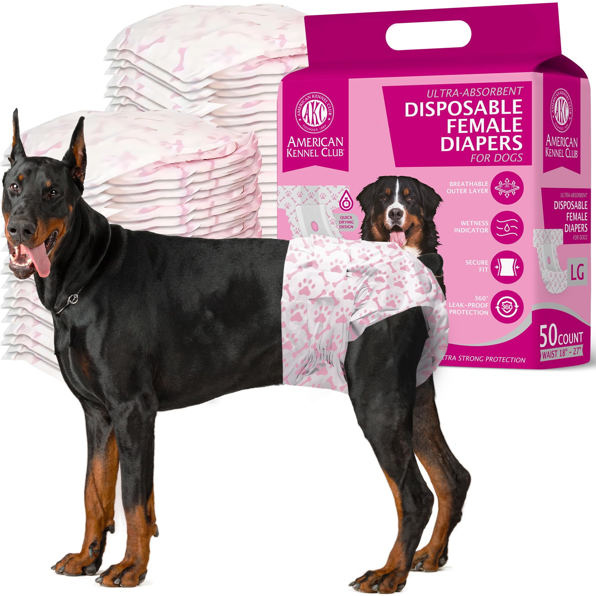 American Kennel Club Female Dog Wrap, Disposable Diapers with Wetness ...