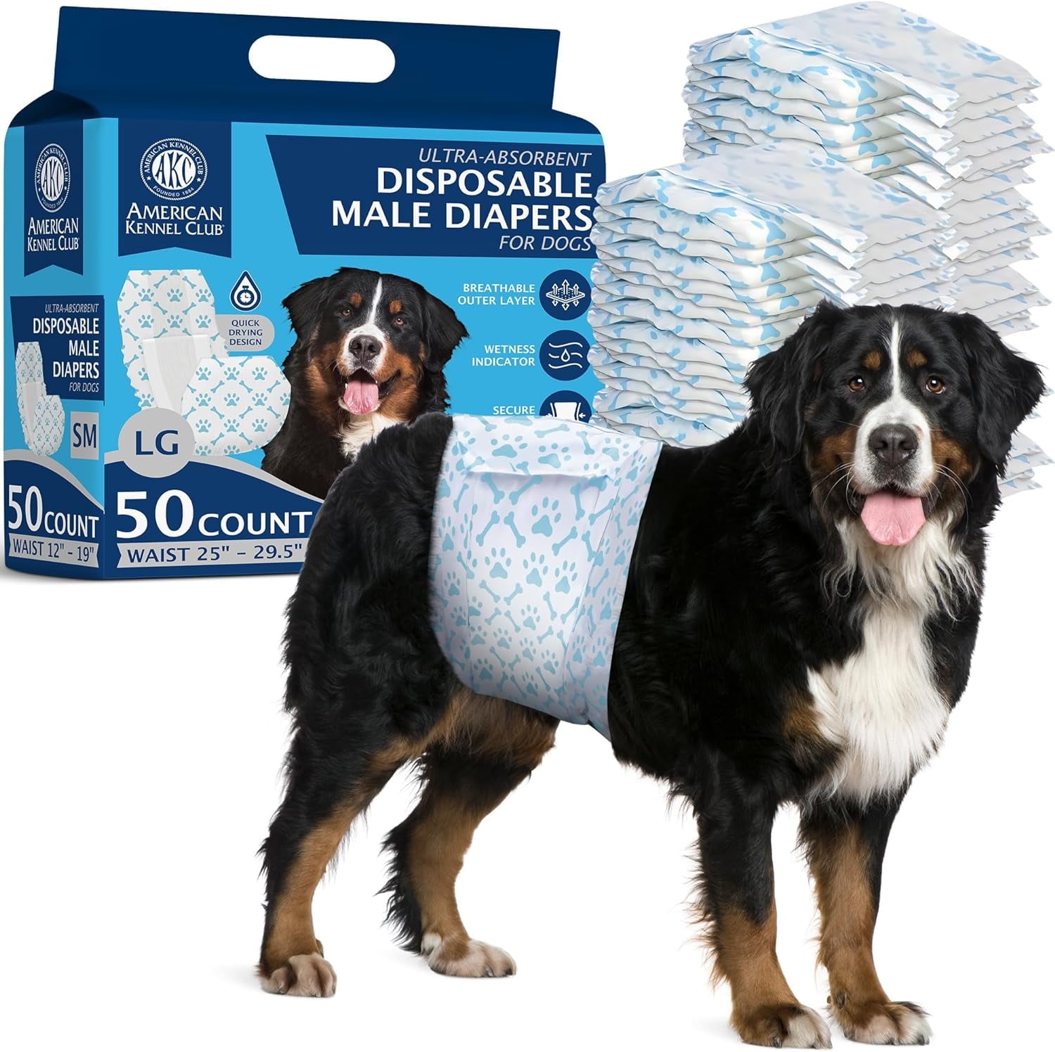 American Kennel Club Male Dog Wrap, Disposable Diapers with Wetness ...