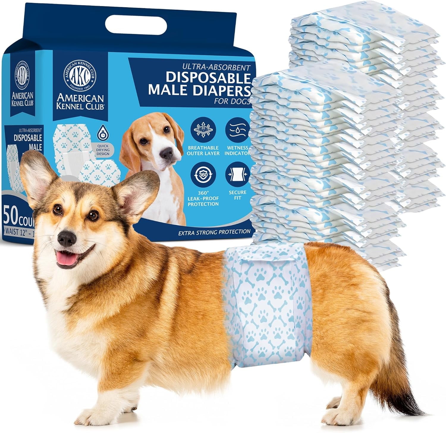 American Kennel Club Male Dog Wrap, Disposable Diapers with Wetness ...